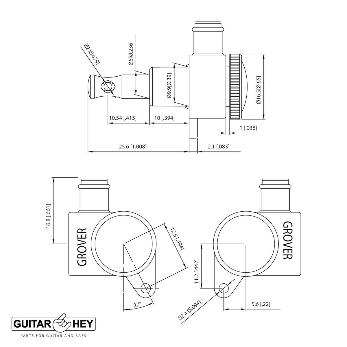 NEW Grover 505BCL6 LEFTY Mini Roto-Grip Locking 6 In line HEX Buttons ...