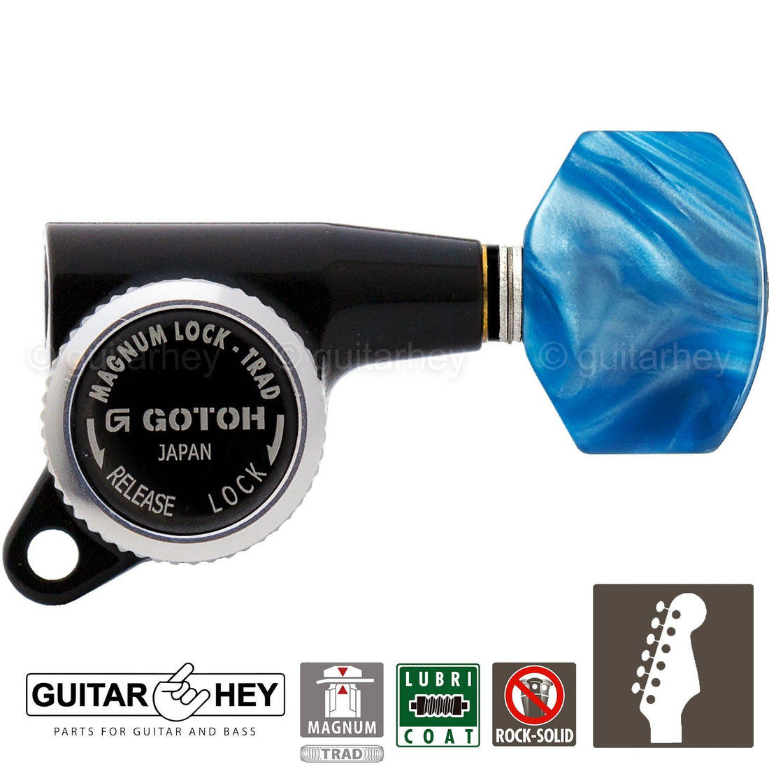 NEW Gotoh SG381-P9 MGT 6 In-Line Locking Tuners Blue Pearloid Buttons ...